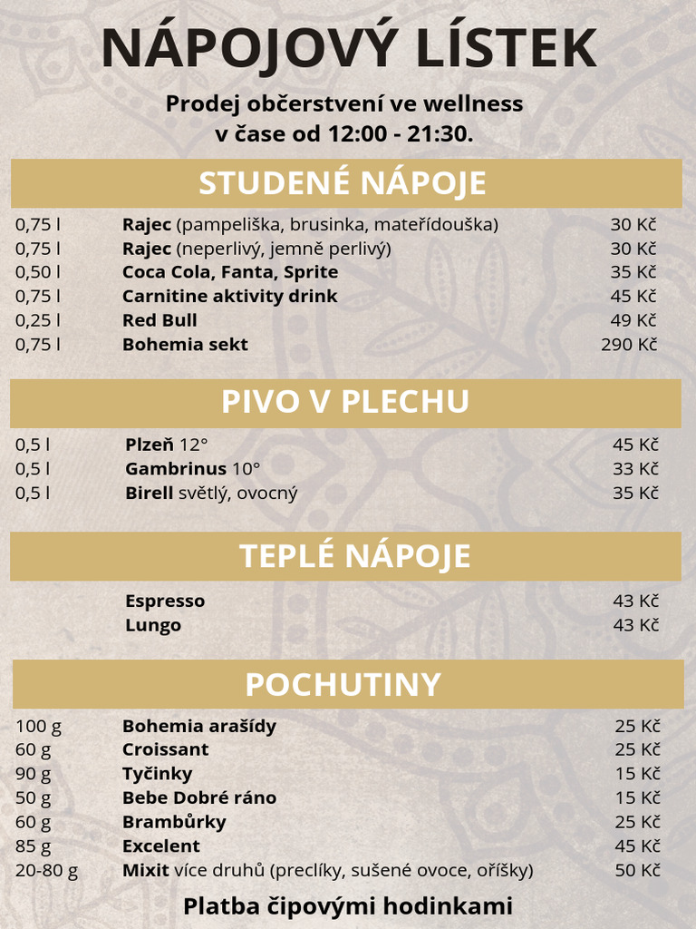 Nápojový A Jídelní Lístek - A4 - 092021 | PDF
