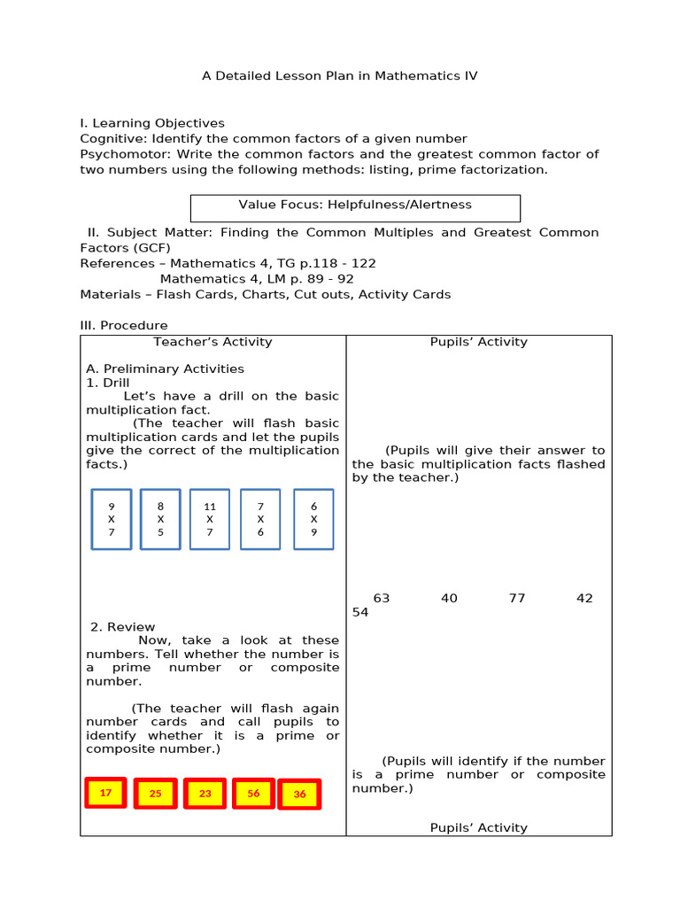 GCF and Common Factors Lesson Plan | PDF | Prime Number | Mathematics