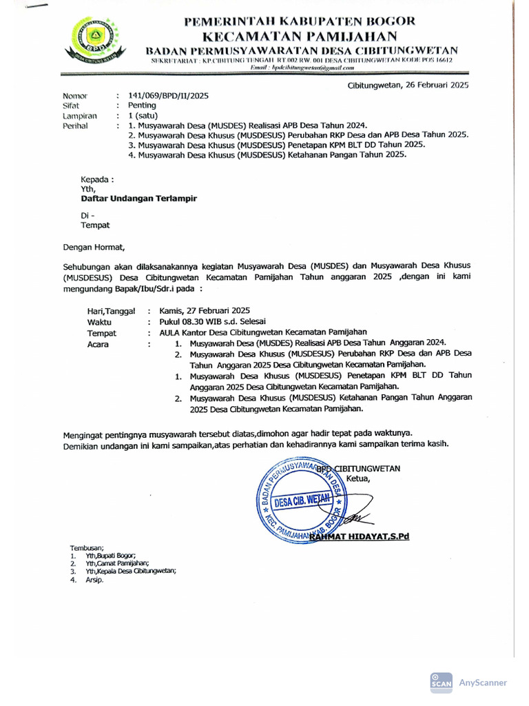 Undangan Musdes & Musdesus - 2025 | PDF