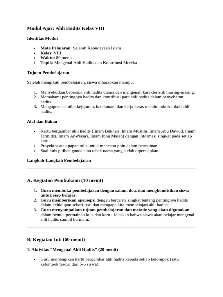 Modul Ajar Ahli Hadis | PDF