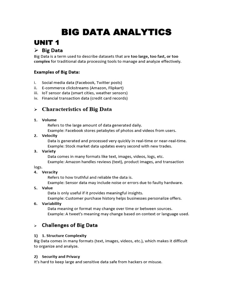 Big Data Analytics Unit 1 | PDF | Big Data | Analytics
