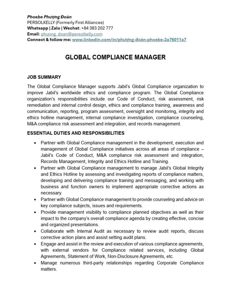PSK - Global Compliance Manager | PDF | Regulatory Compliance | Audit