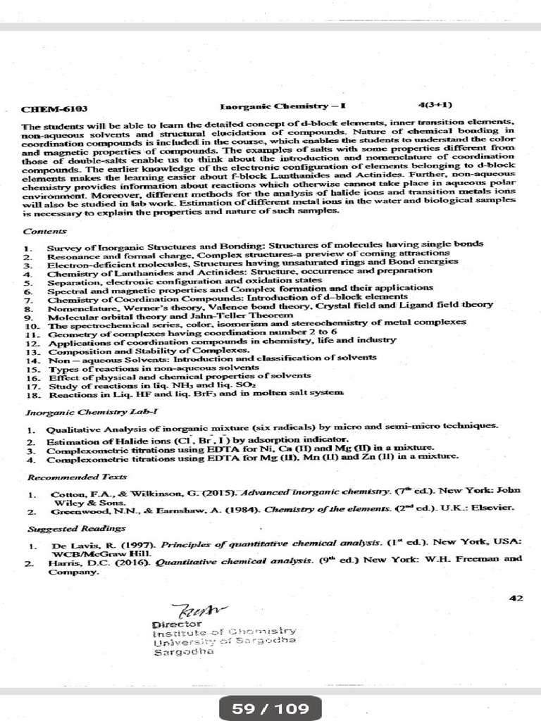 Inorganic Chemistry Syllabus | PDF