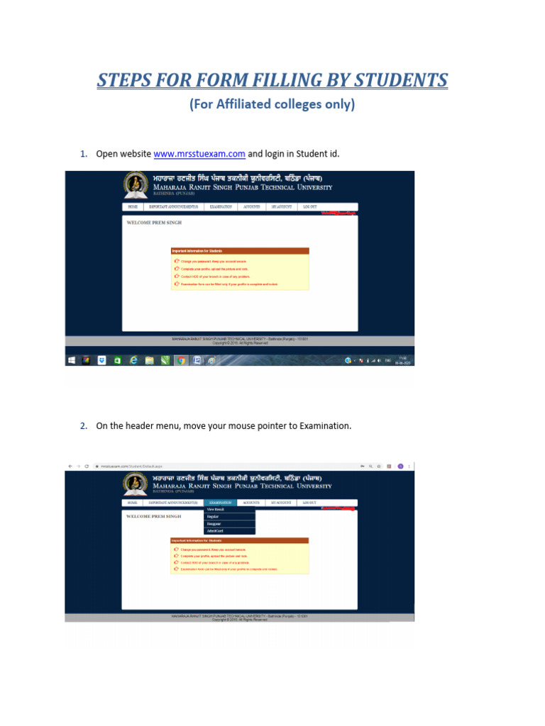 Steps For Affilicated Colleges Regular or Reappear Colleges Step-2 | PDF