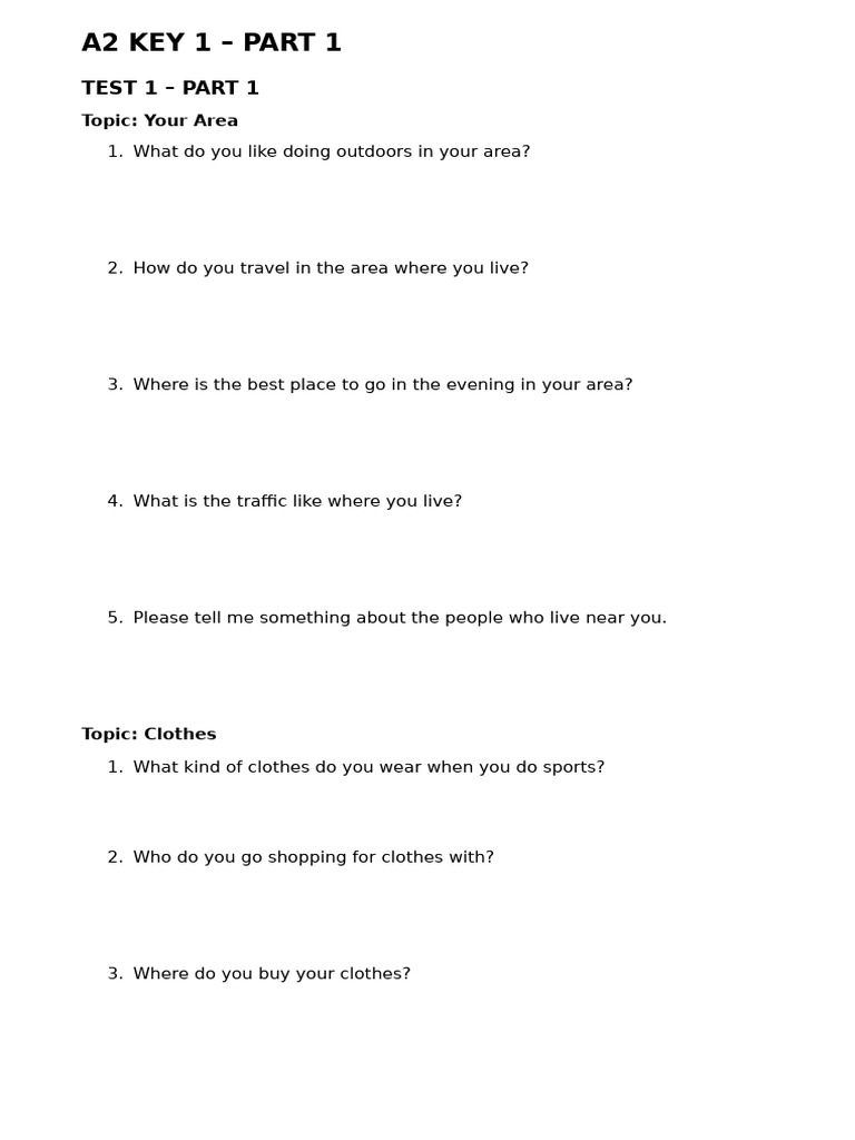 A2 Key 1 - Speaking - Part 1 | PDF
