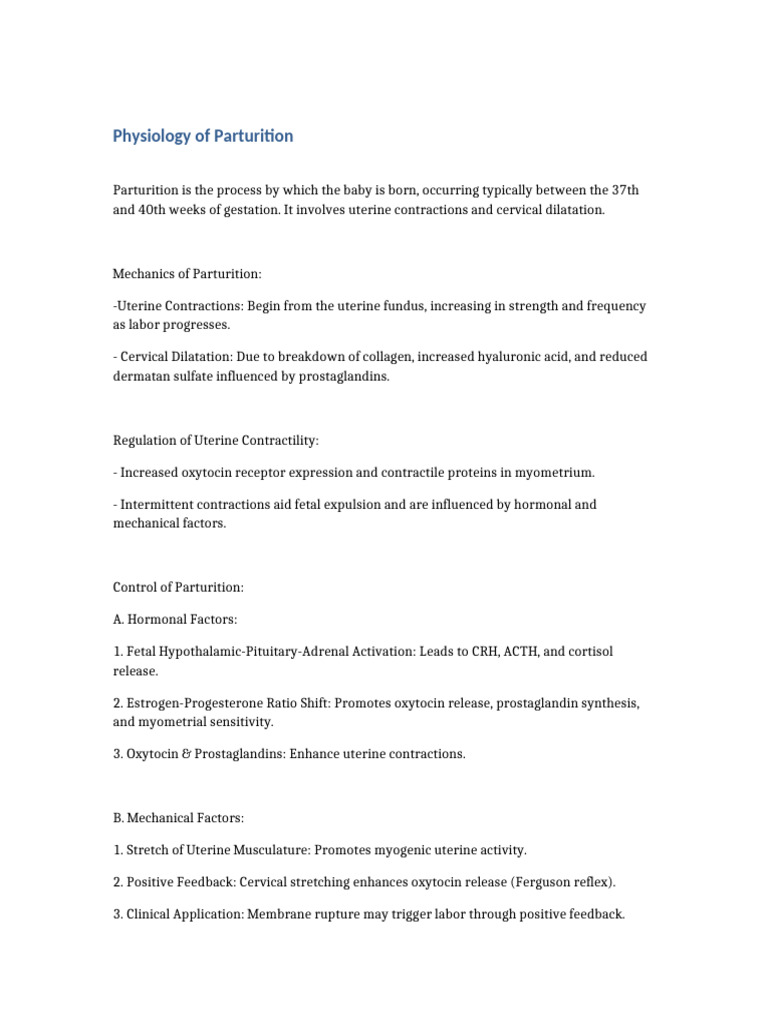 Concise Physiology of Parturition | PDF