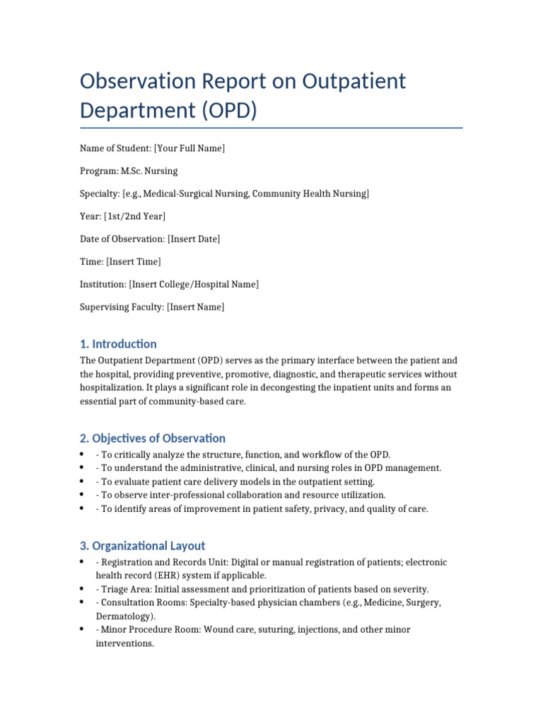 Observation Report OPD MSC Nursing | PDF | Patient | Nursing