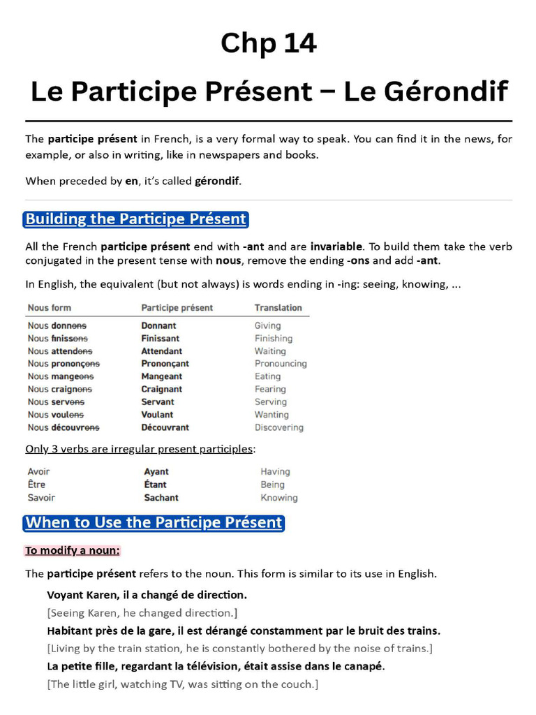 Le Participe Présent - Le Gérondif | PDF