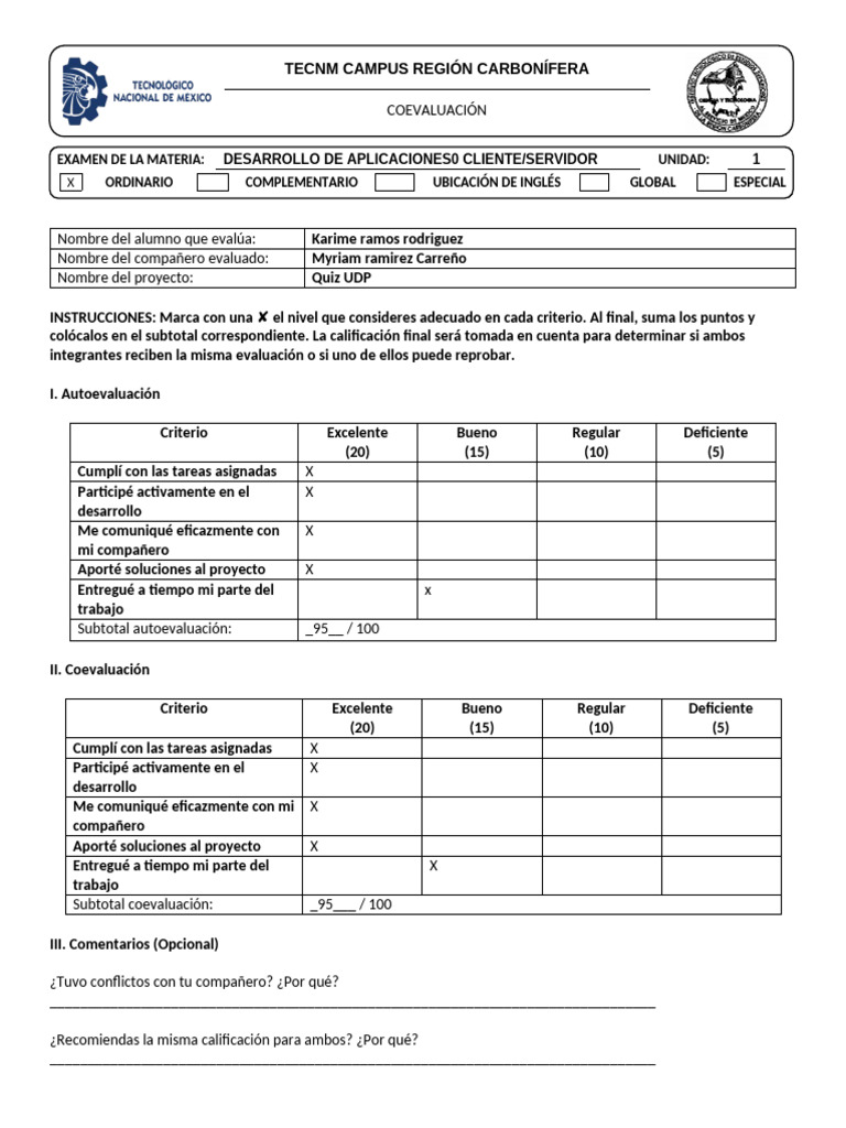 Coevaluación 1 | PDF
