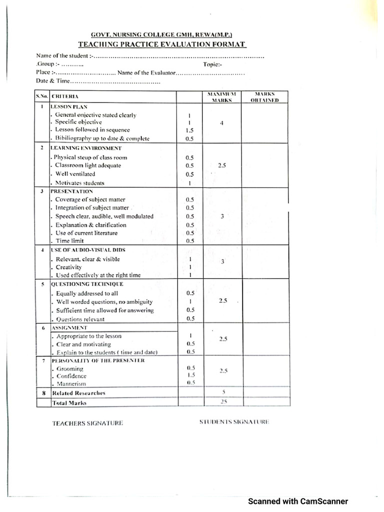 Teaching Practice Evaluation Format - 1 | PDF