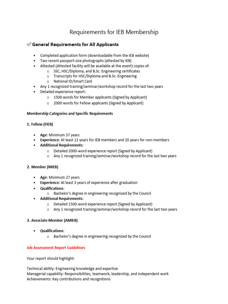 IEB Membership Application Requirements | PDF