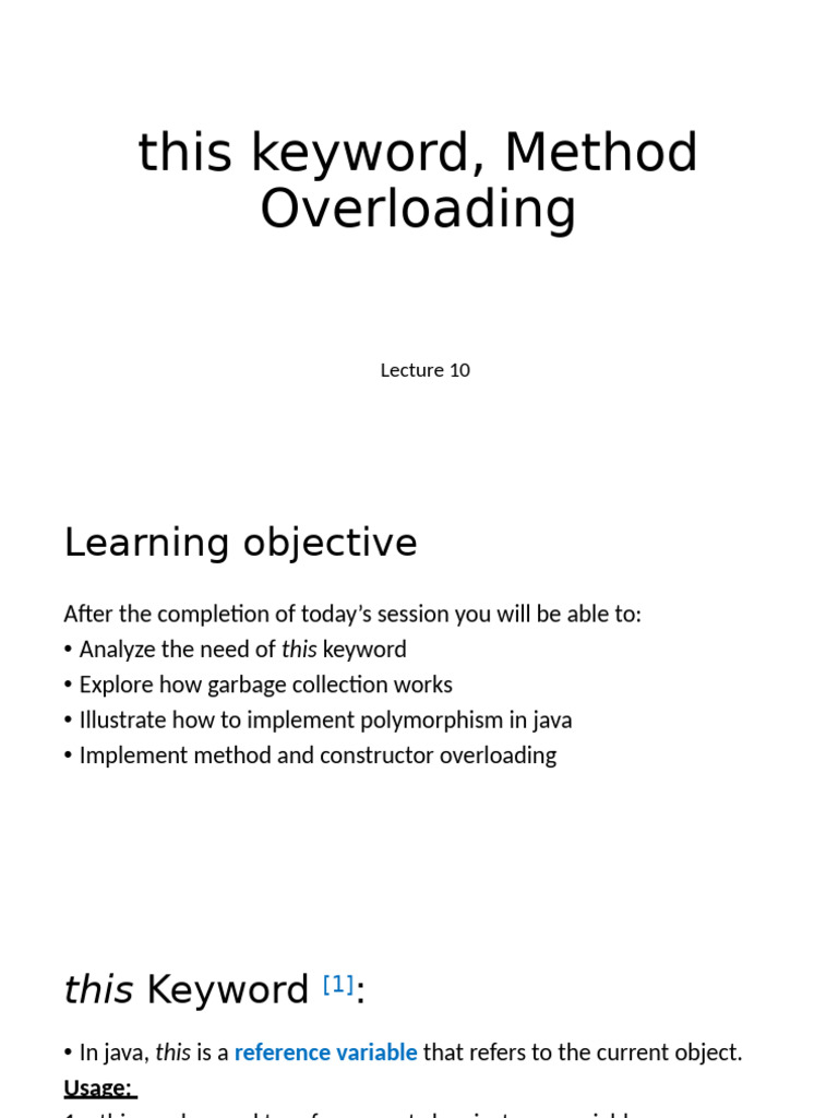 OOPs - Lecture 10 - This Keyword, Polymorphism | PDF | Method (Computer ...