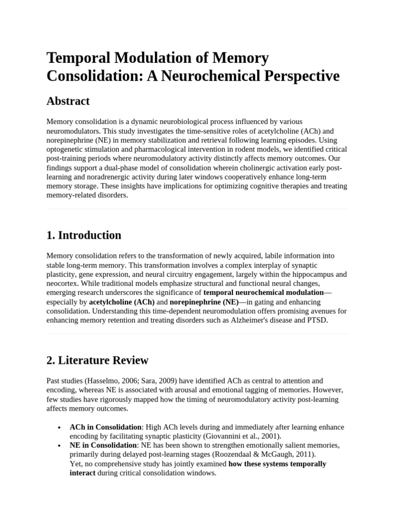 Temporal Modulation of Memory Consolidation | PDF | Memory | Acetylcholine