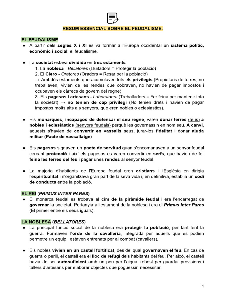 Feudalisme - Resum | PDF