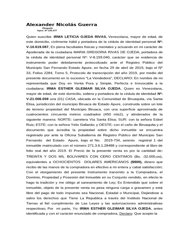 Compra Venta Irma Rivas | PDF