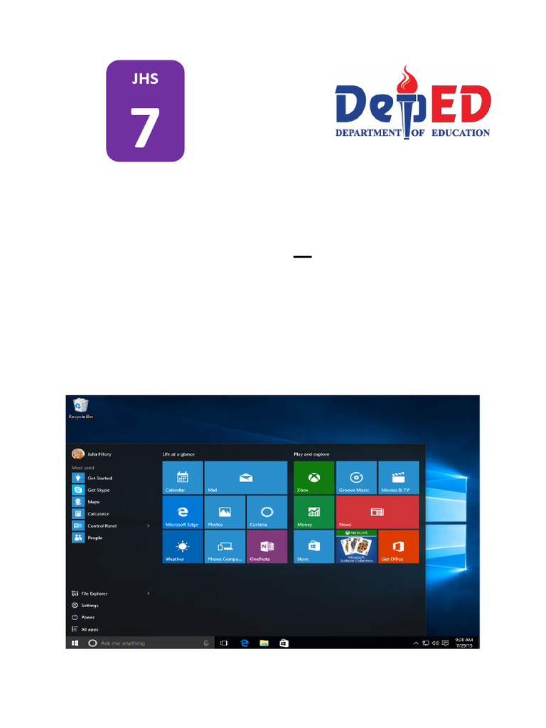Elective Icf 7 Quarter 3 Module 1 Features and Functions of Microsoft Windows 10 | PDF ...