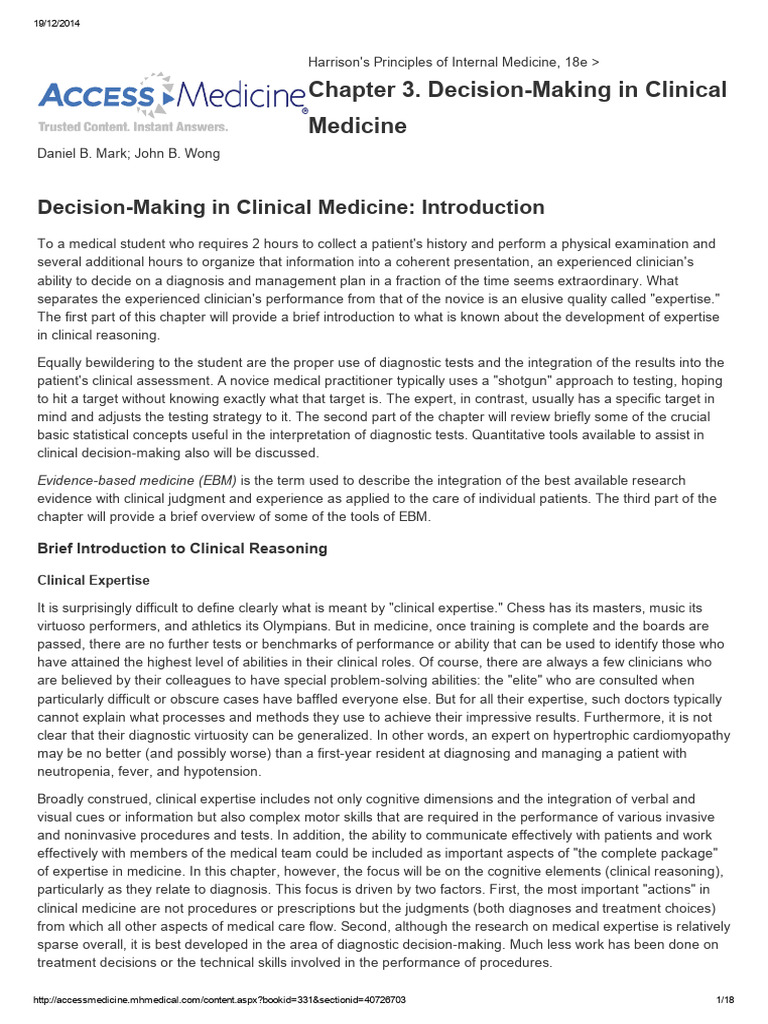 Chapter 3. Decision-Making in Clinical Medicine | PDF | Sensitivity And ...