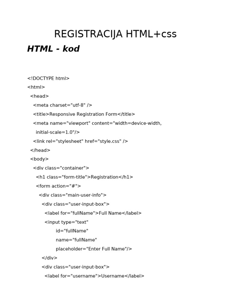 Registraciona Forma HTML Css | PDF | Design | Web Development