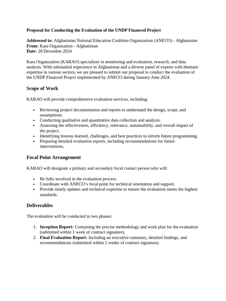 Proposal For Conducting The Evaluation of The UNDP Financed Project | PDF