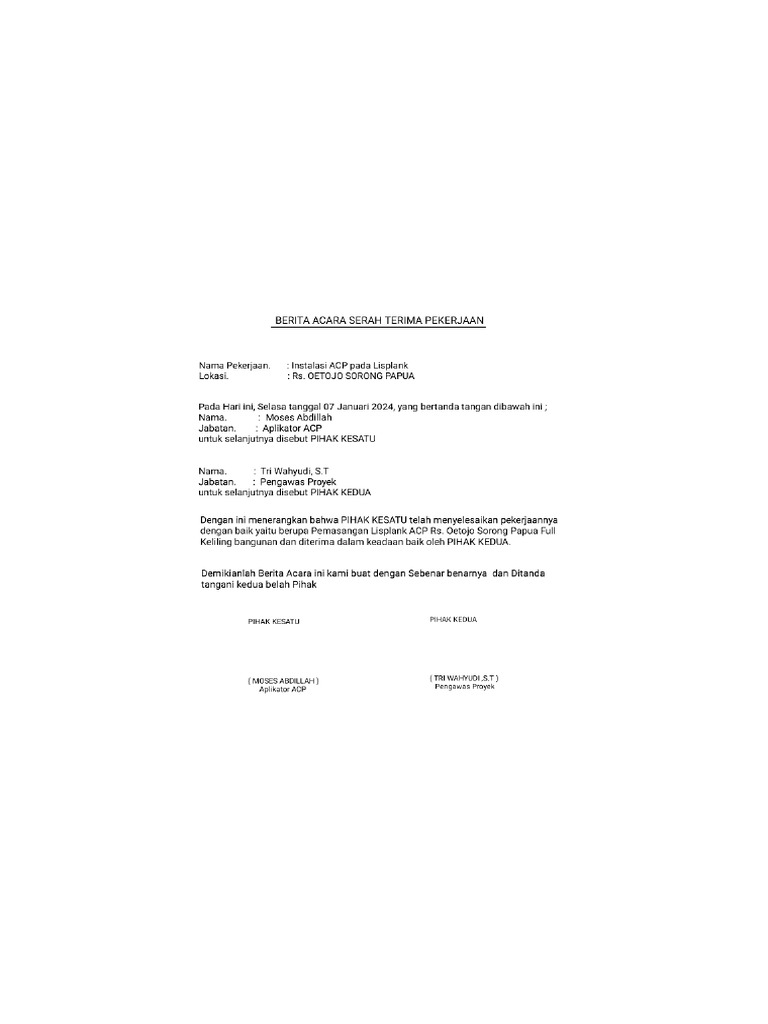 PDF Berita Acara Peoyek Rs Oetojo | PDF