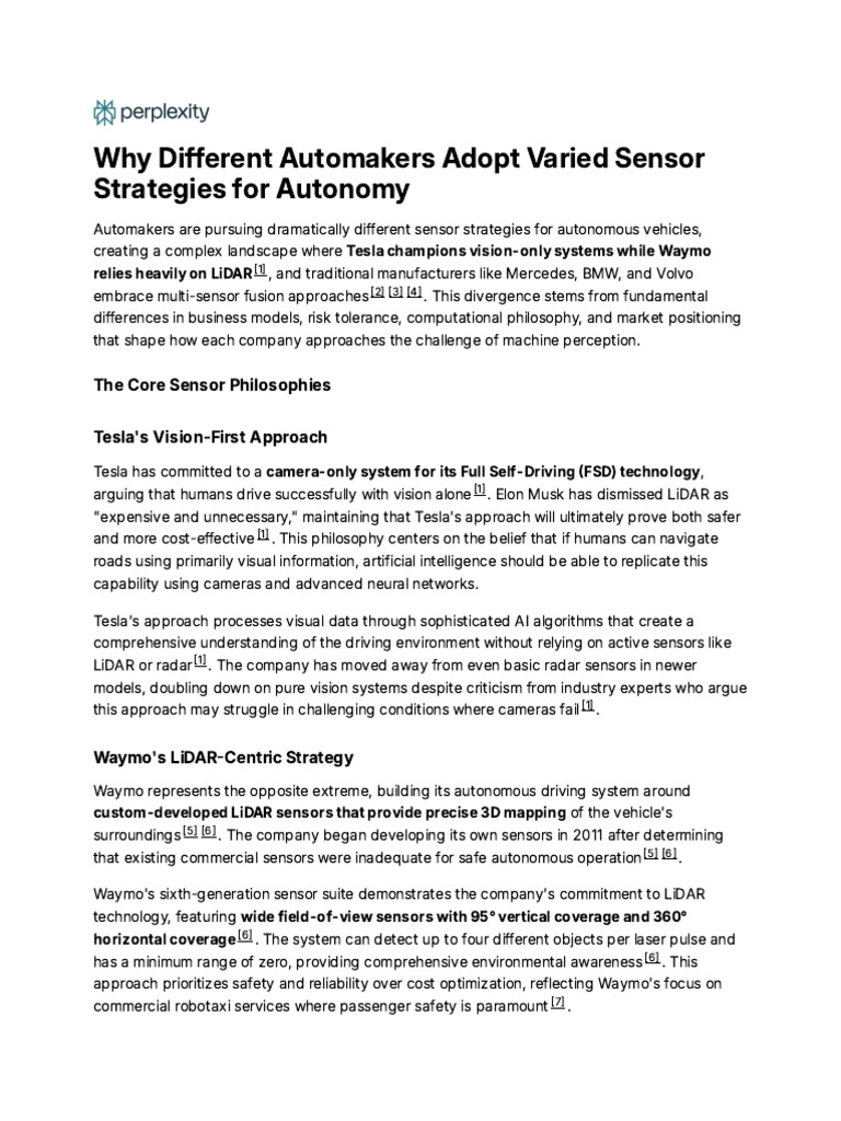 Why Different Automakers Adopt Varied Sensor Strat | PDF | Lidar | Waymo