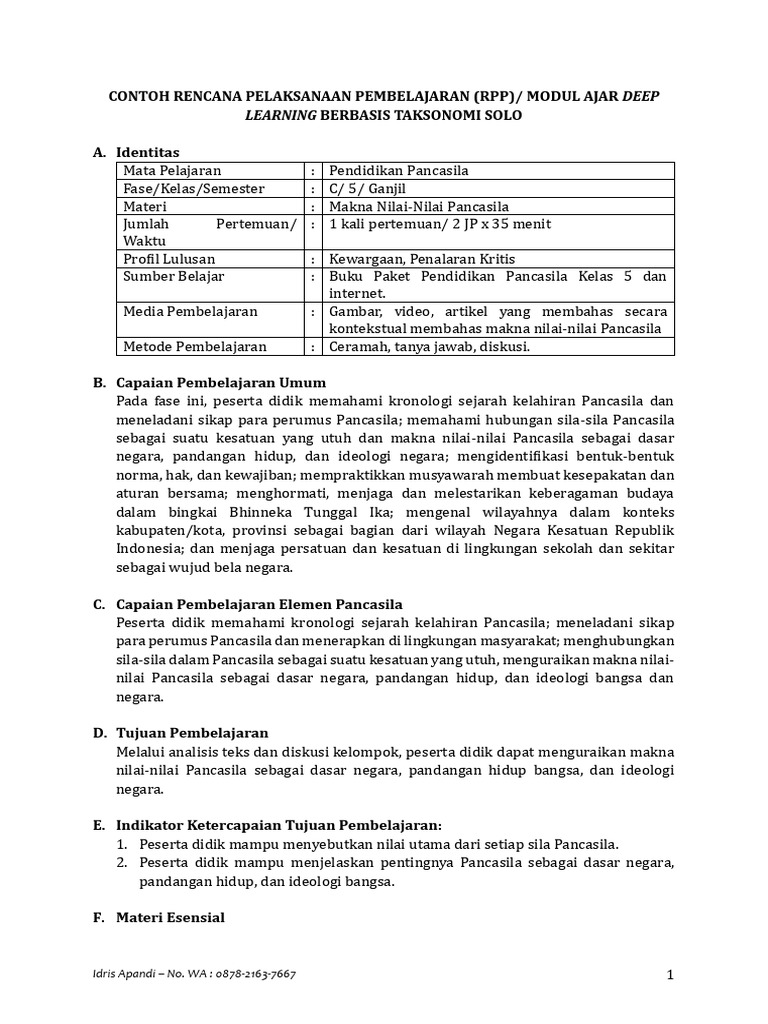 Contoh RPP MA Deep Learning Berbasis Taksonomi SOLO - SD | PDF