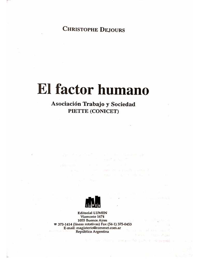 Dejours - El Factor Humano | PDF
