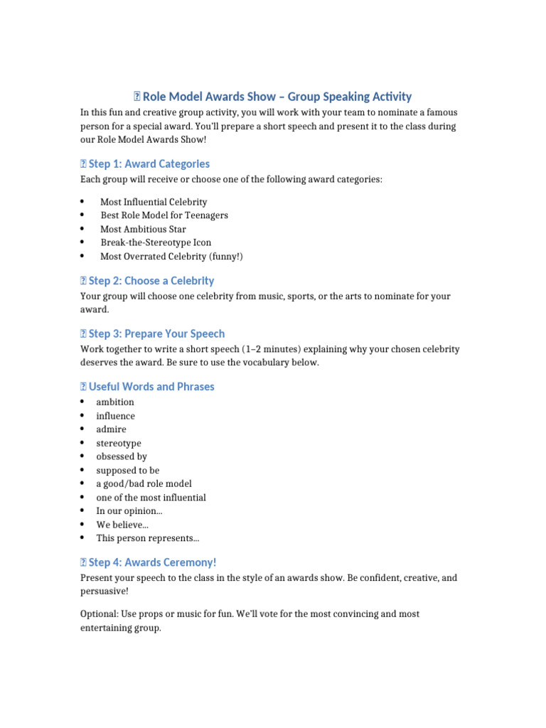 Role Model Awards Show Handout | PDF