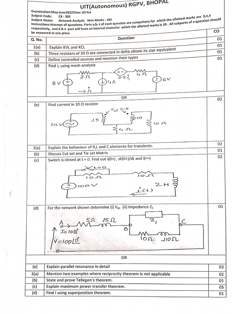 Network Analysis 3rd Sem 2nd Year | PDF