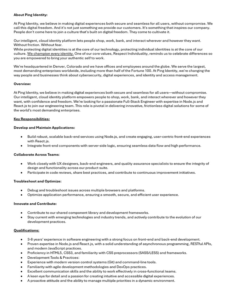 Fullstack Engineer (React & Node) - Ping Davinci | PDF | Computing | Information Technology
