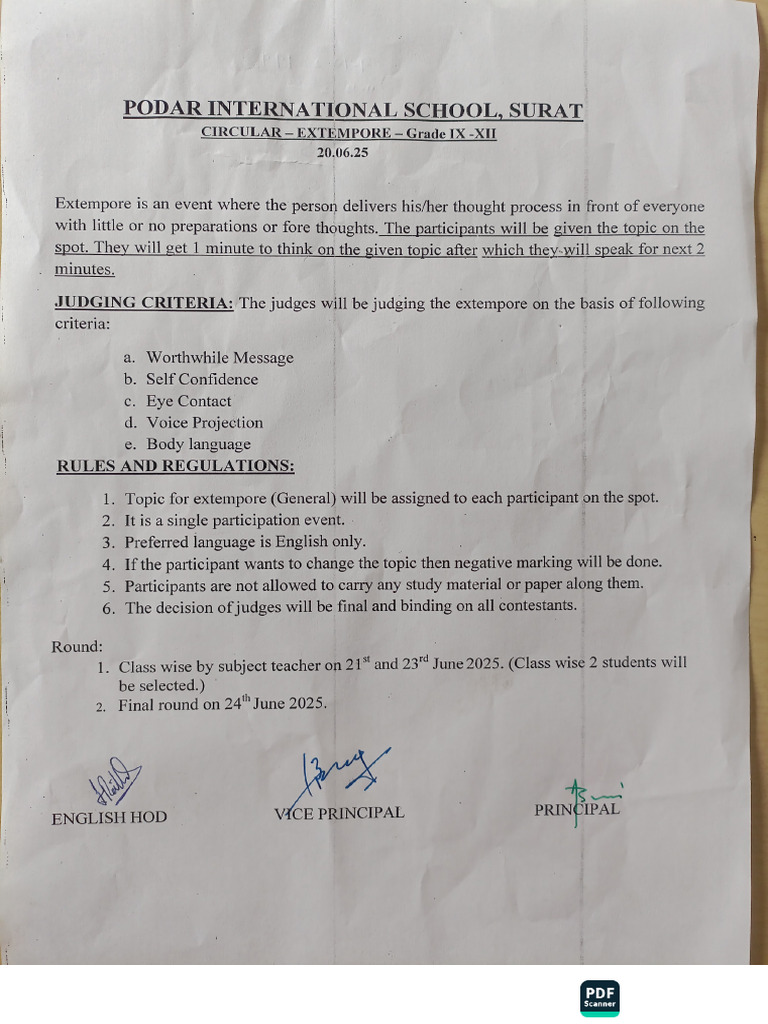 Extempore Competition | PDF