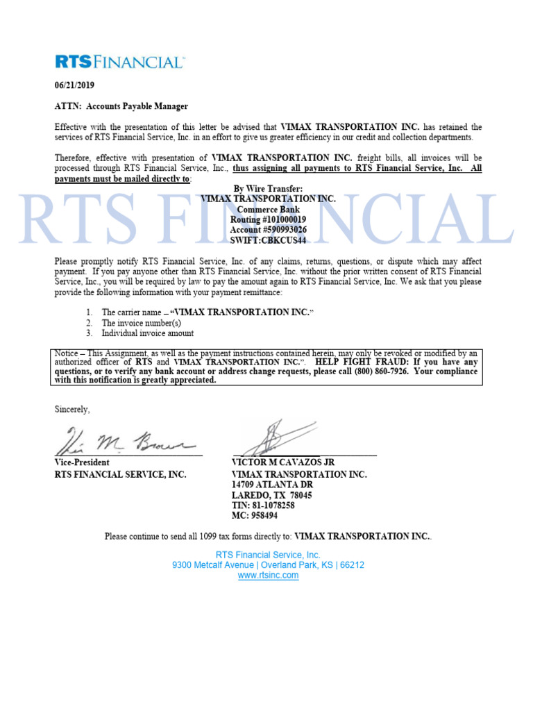 Noa Vimax Transportation - Bank Information RTS | PDF | Accounts ...
