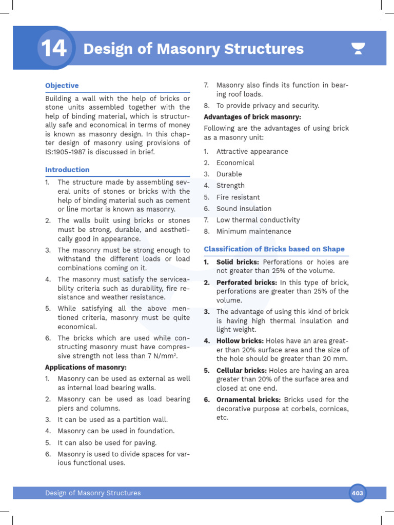 RCC (Ch-14 Design of Masonry Structures) | PDF | Masonry | Wall