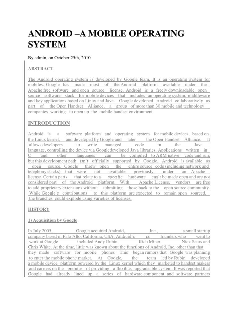 Android A Mobile Operating System By Admin On October 25th 2010 Pdf Android Operating