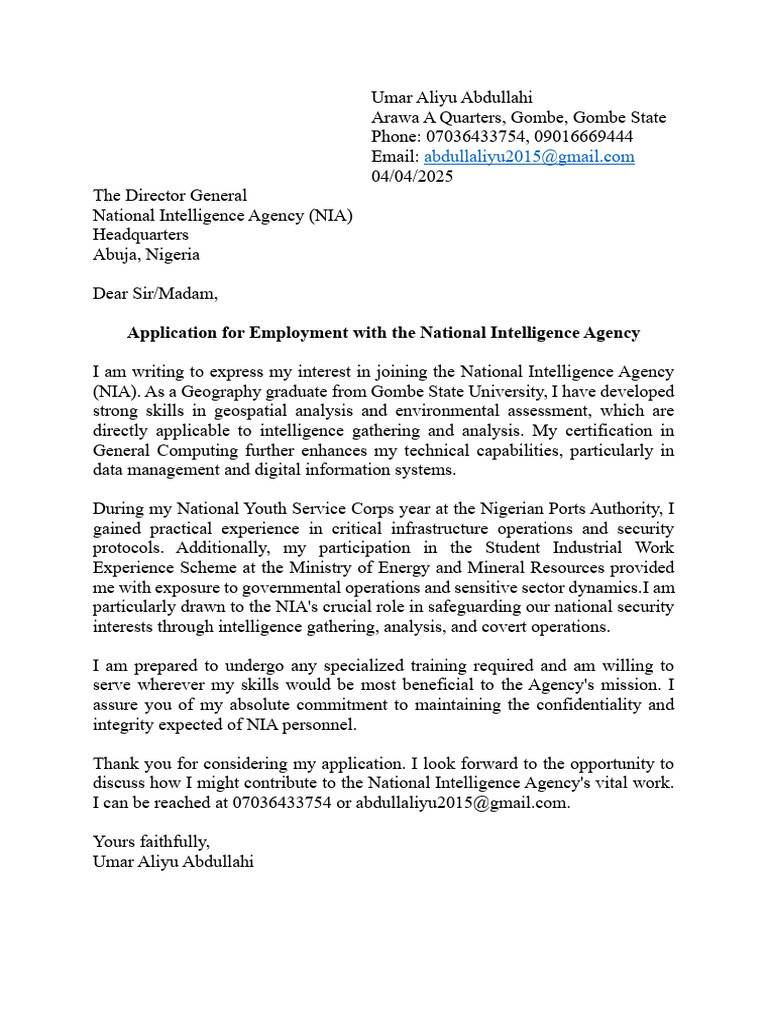 NIA Cover Letter | PDF