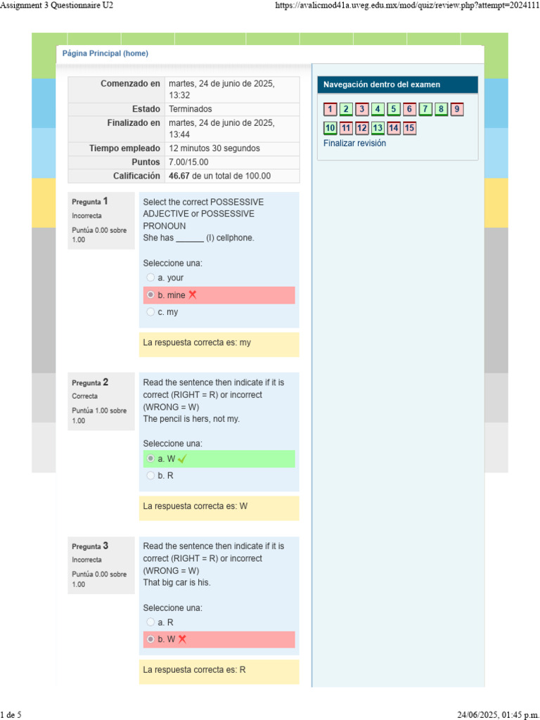 Assignment 3 Questionnaire U2 Exa | PDF