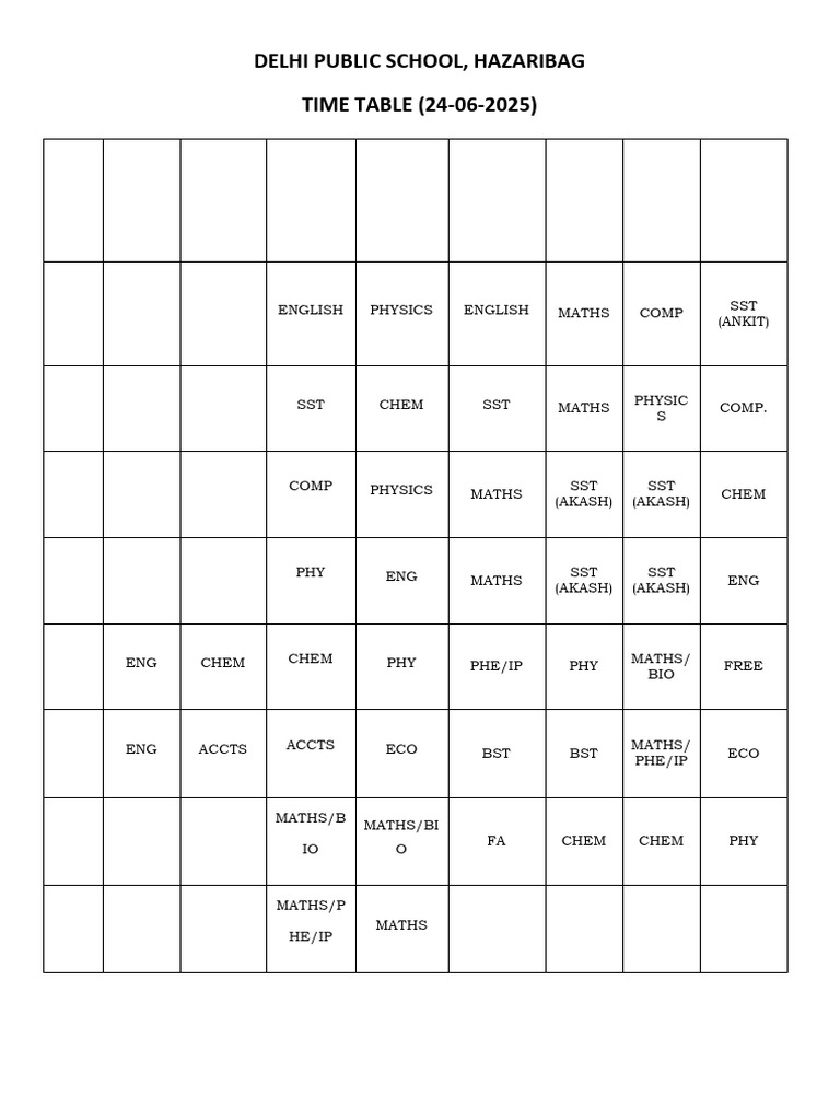 DPS Hazaribag Time Table 2025 | PDF