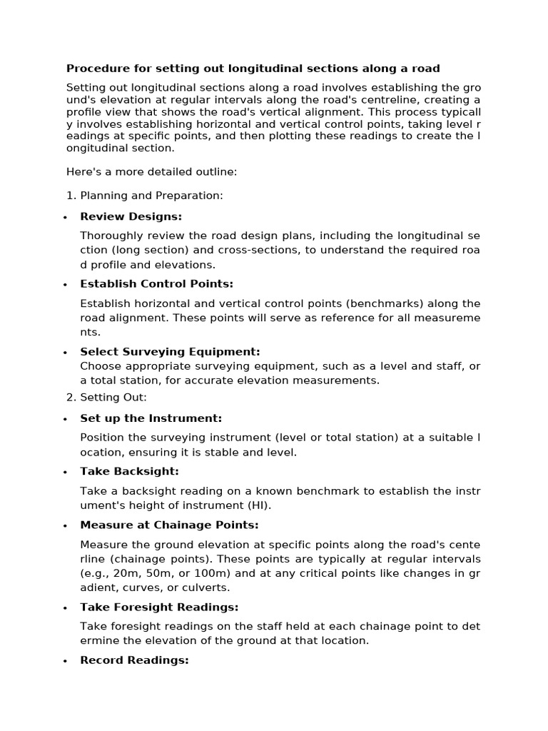 Longitudinal Section Setting Procedure | PDF | Surveying