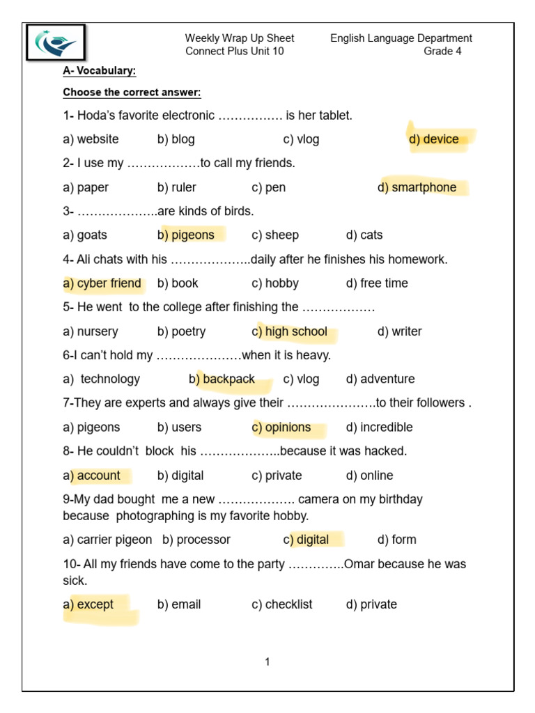 Grade 4 Weekly Wrap Up Sheet | PDF