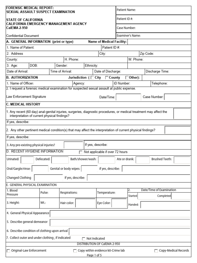 Appendix K2 CA Suspect Exam Form | PDF | Medical Specialties