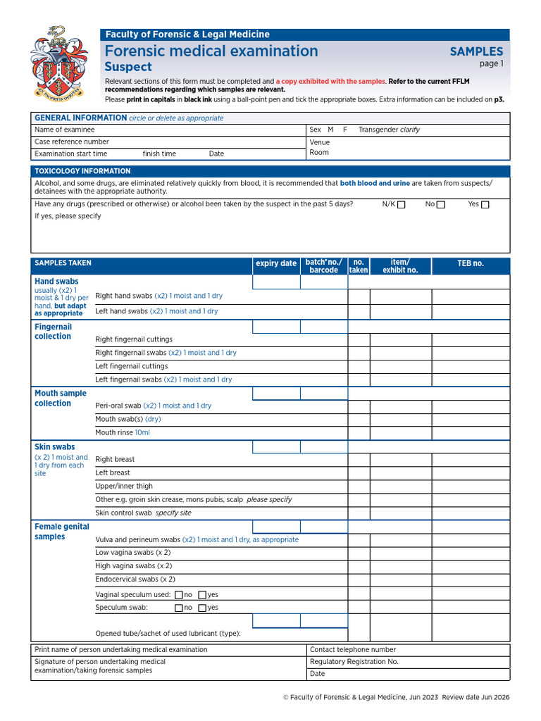 Forensic Medical Examination Form Suspect FSSC July 2023 | PDF | Vagina ...