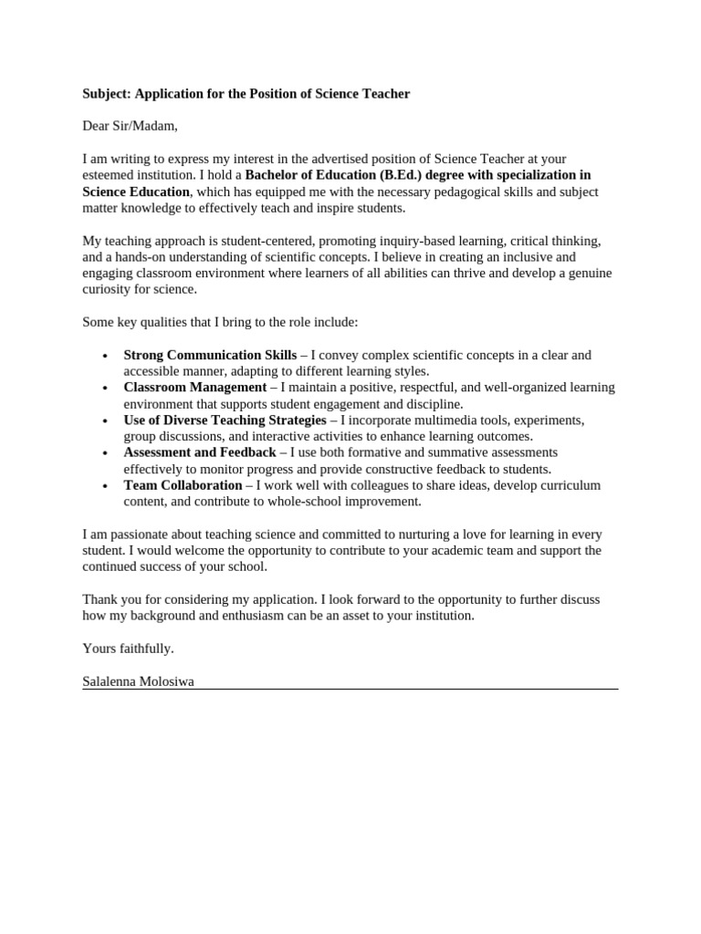 Sally Application Letter | PDF