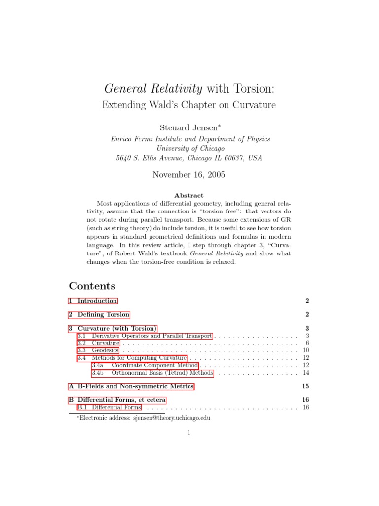 General Relativity With Torsion (Extension of Chapter 3 Wald) | PDF ...