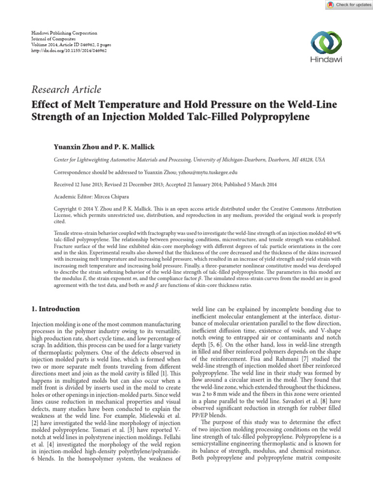 Journal of Composites - 2014 - Zhou - Effect of Melt Temperature and ...