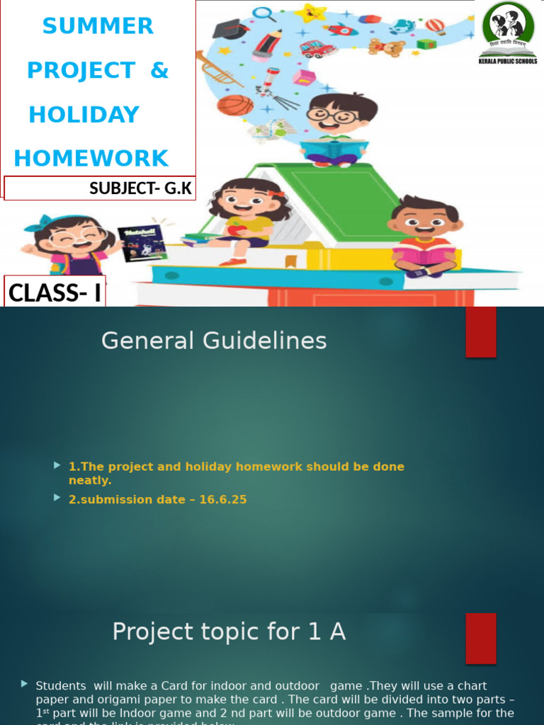 STD 1 G.K.project and Holiday Homework | PDF