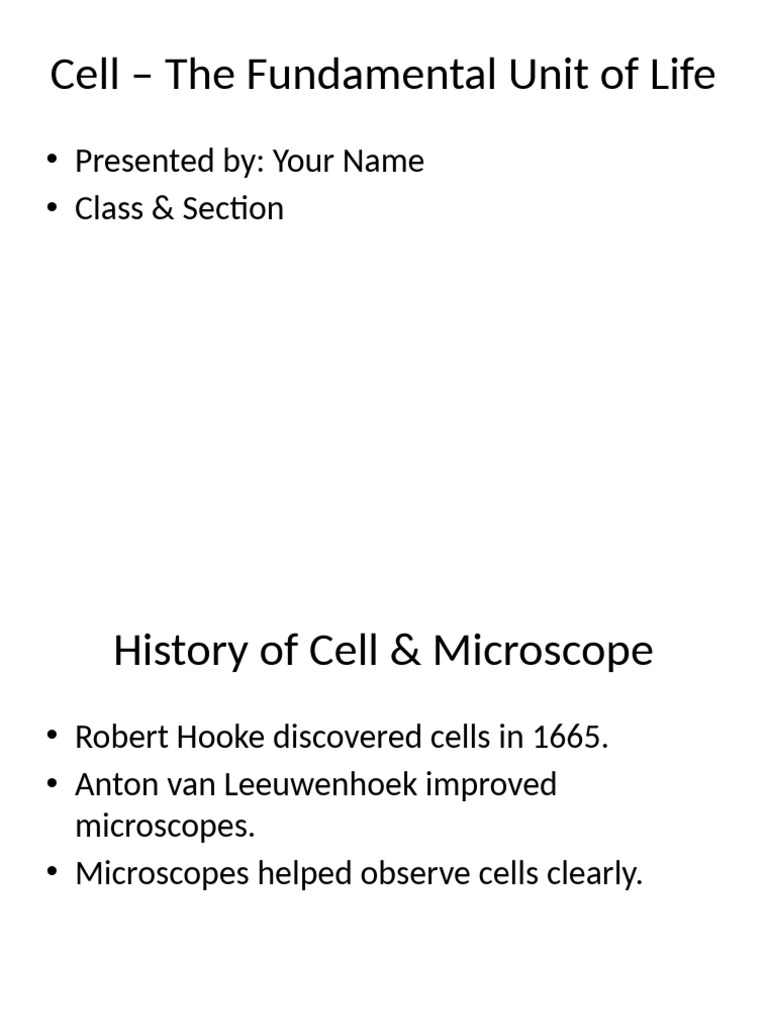 Cell Fundamental Unit of Life Presentation | PDF