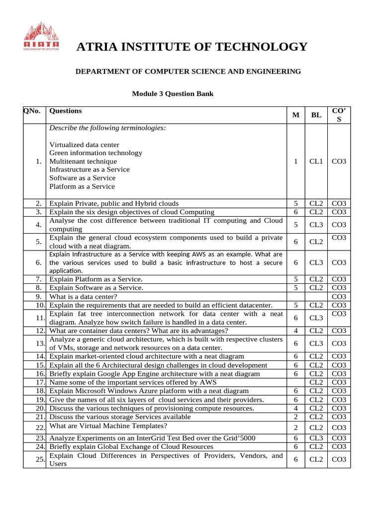 BCS 601 CC Module3QuestionBank | PDF | Cloud Computing | Software As A ...