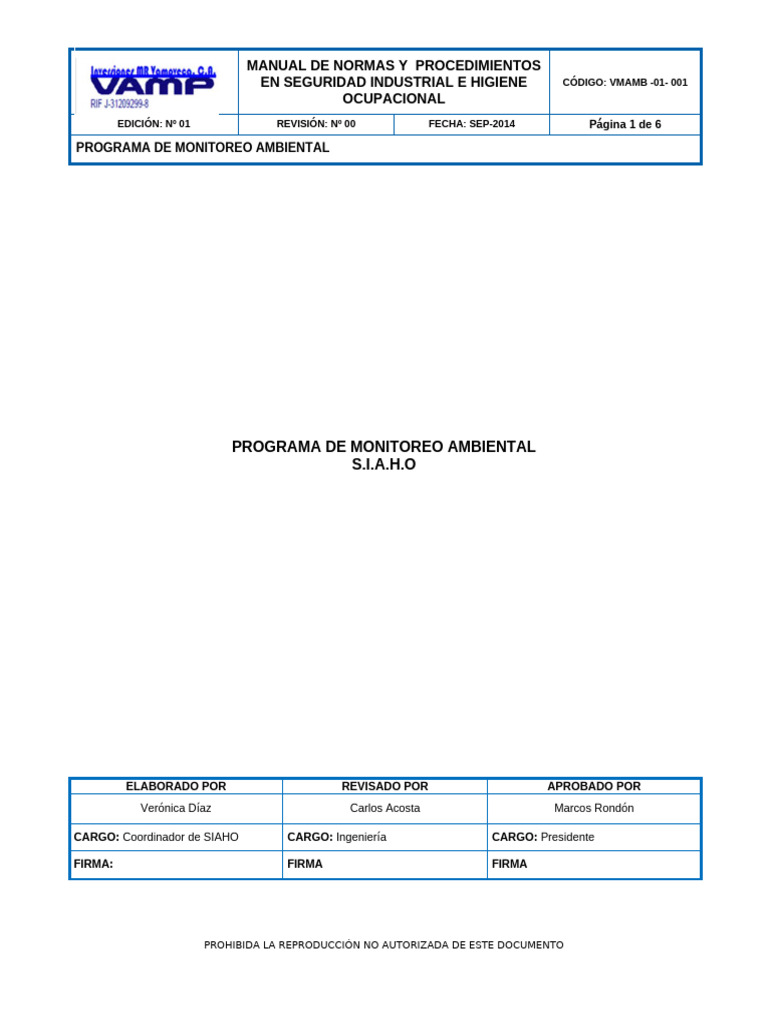 A-001 Programa de Monitoreo Ambiental | PDF | ruido | Residuos