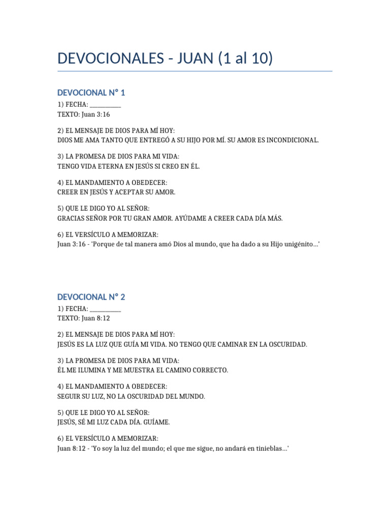 Devocionales Juan 1 Al 10 | PDF | Vida eterna (cristianismo) | Creencia y doctrina cristiana