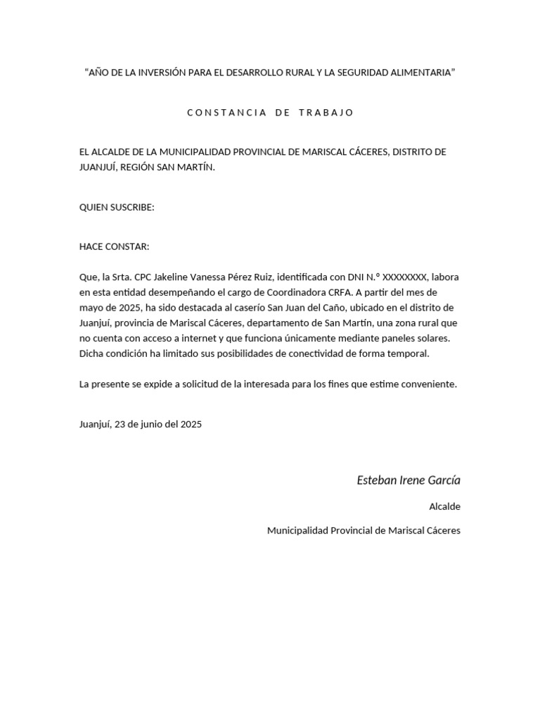 Constancia Trabajo Jakeline Real | PDF